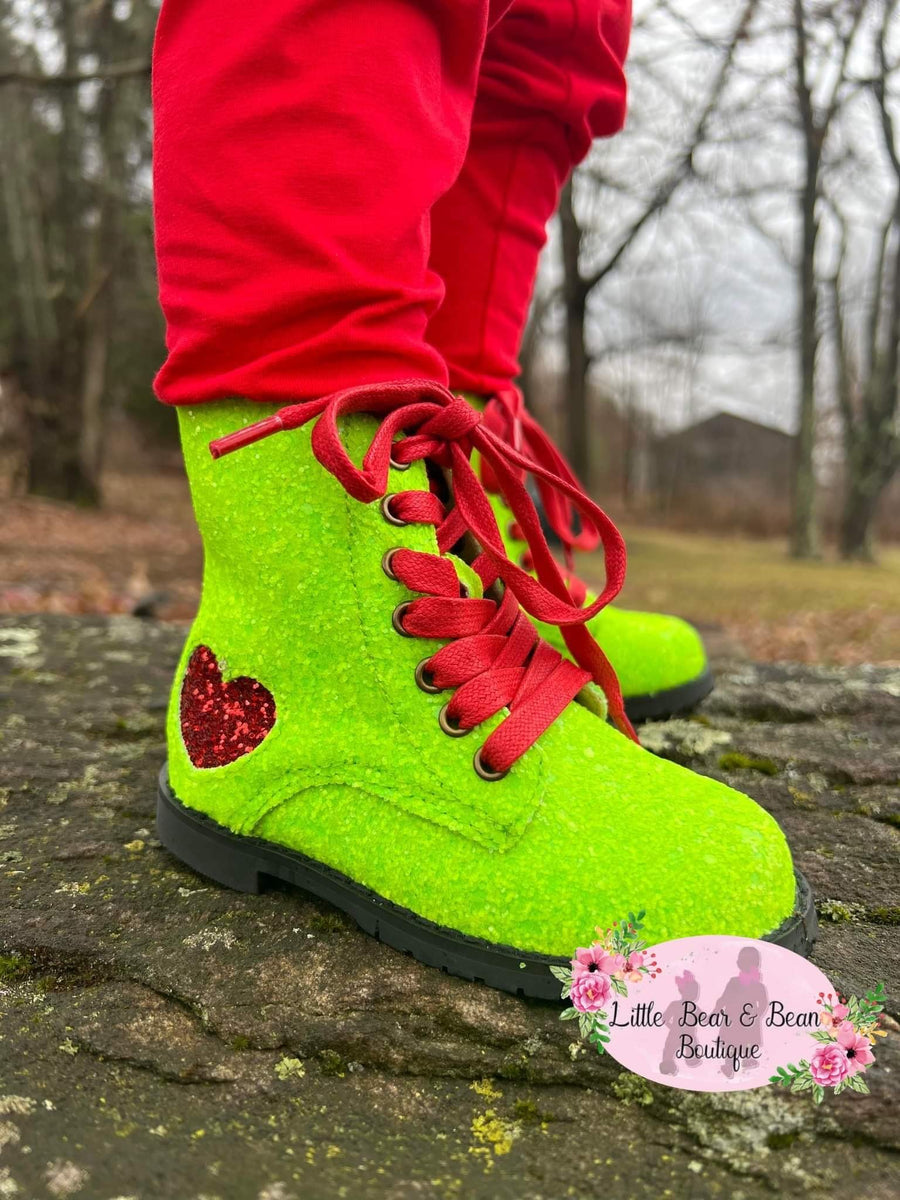 Christmas Gr!nch Combat Boots – Little Bear and Bean Boutique, LLC